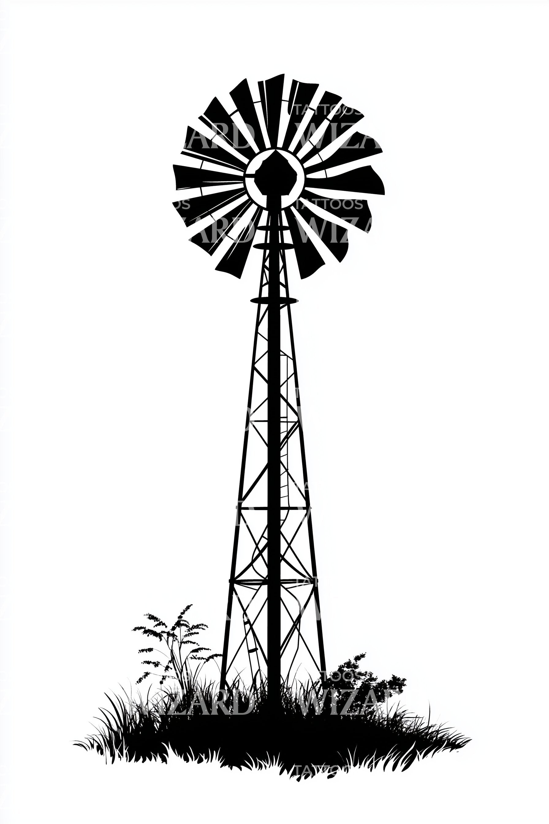 Ranch Windmill Silhouette Tattoo Design – Tattoos Wizard Designs