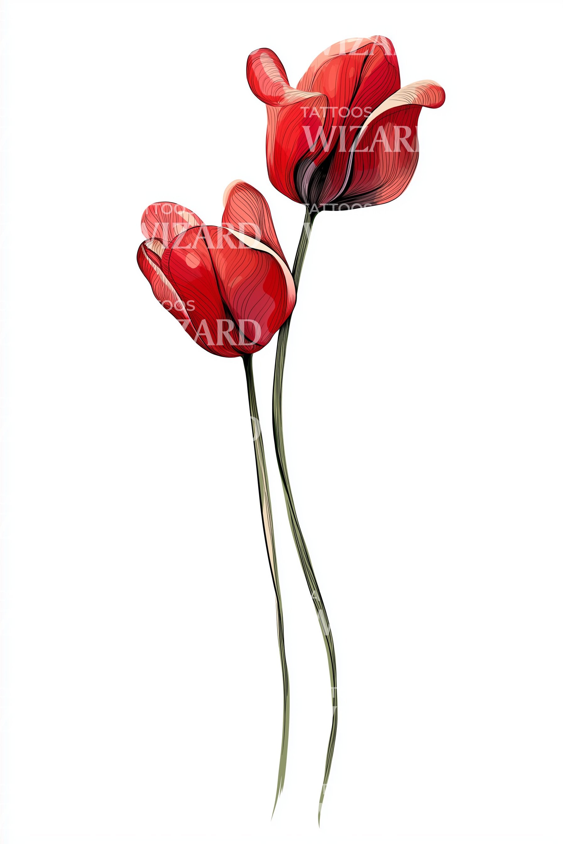 Red Poppy Duo Tattoo Design – Tattoos Wizard Designs