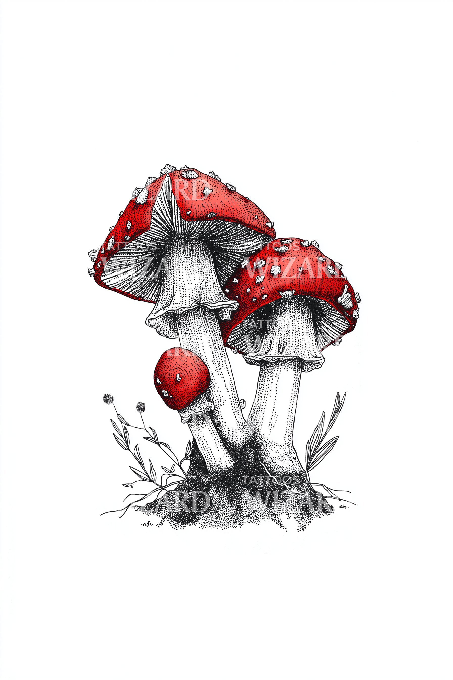 Red Toadstool Scene Tattoo Illustration – Tattoos Wizard Designs