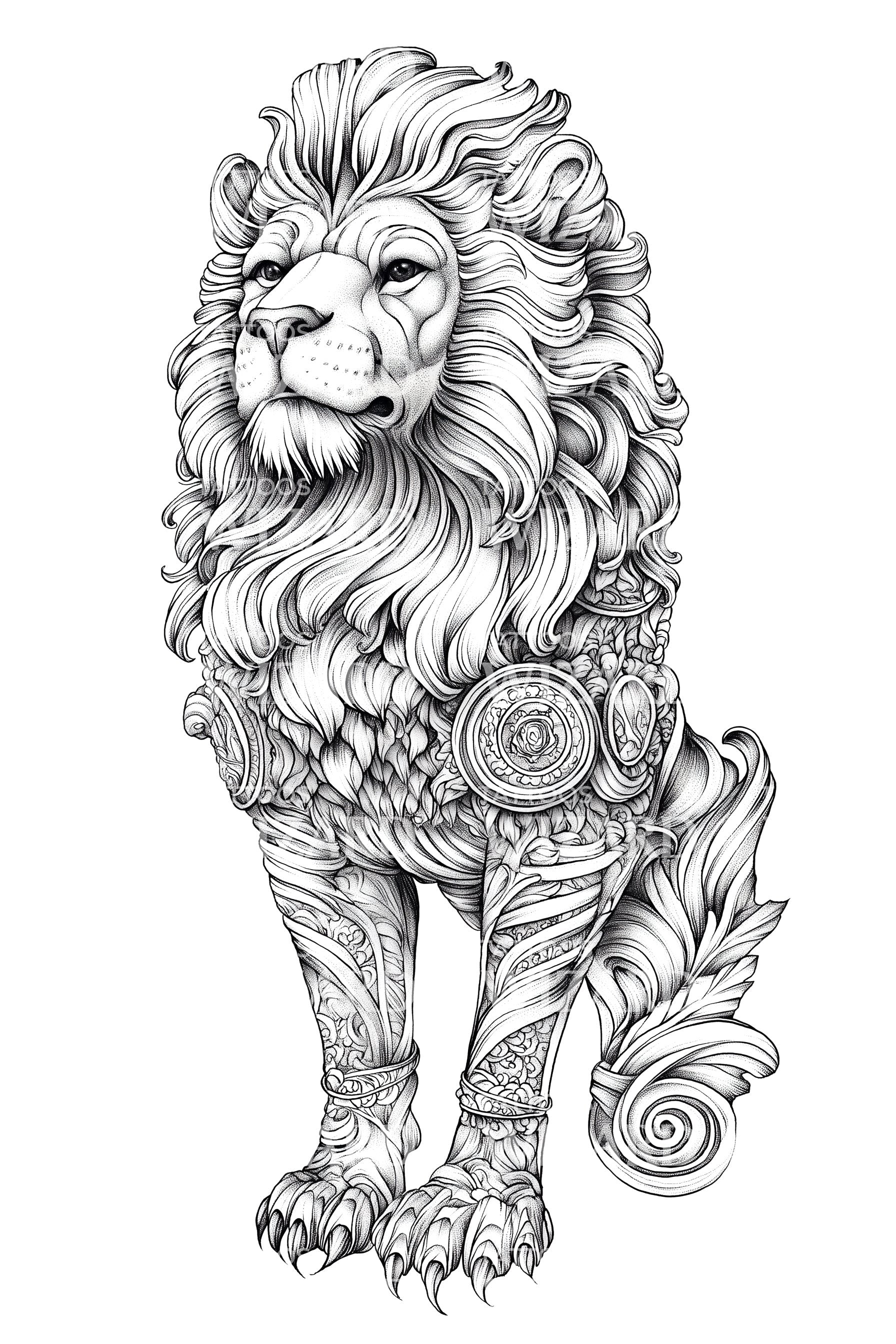 Regal Lion Mane Tattoo Illustration – Tattoos Wizard Designs