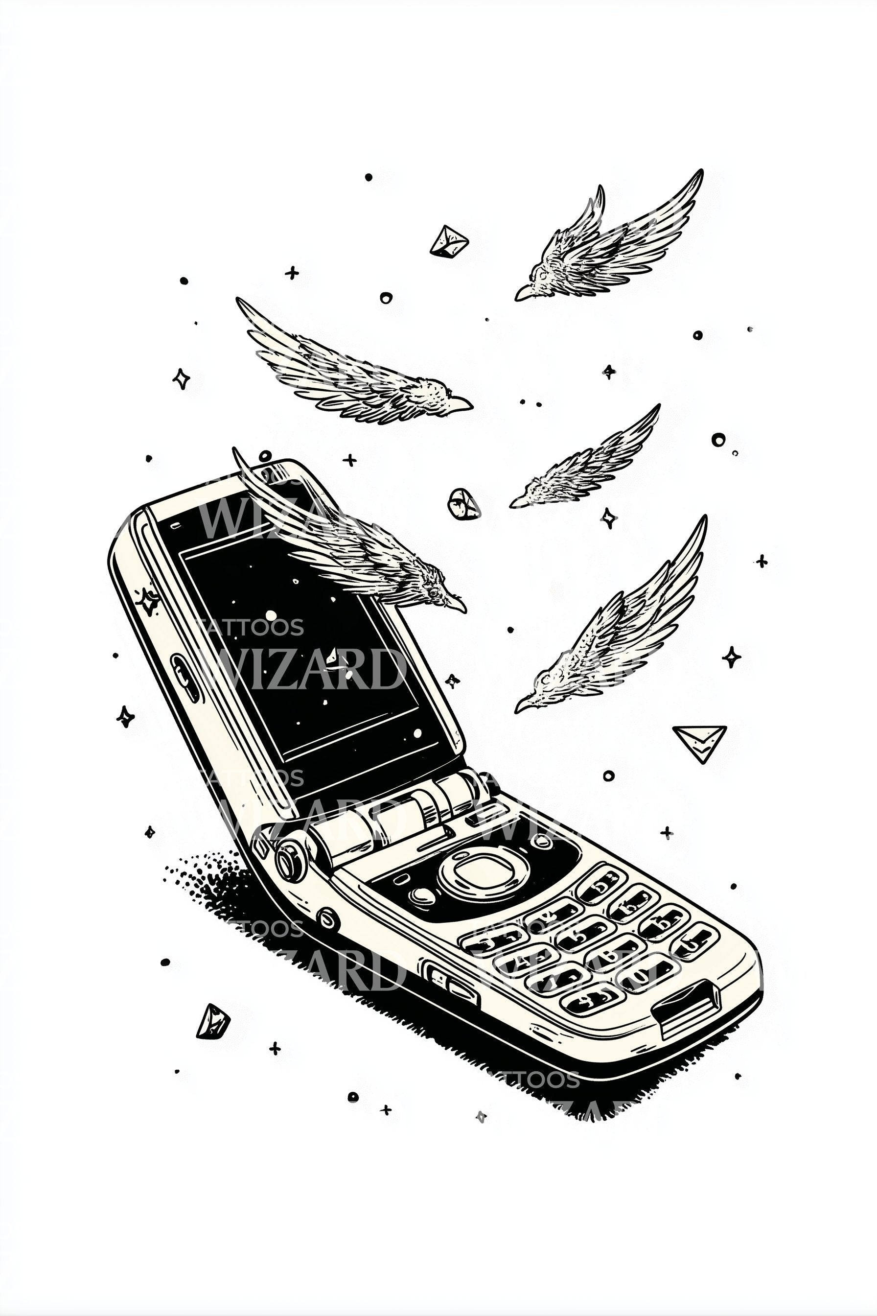Retro Flip Phone Tattoo Design – Tattoos Wizard Designs
