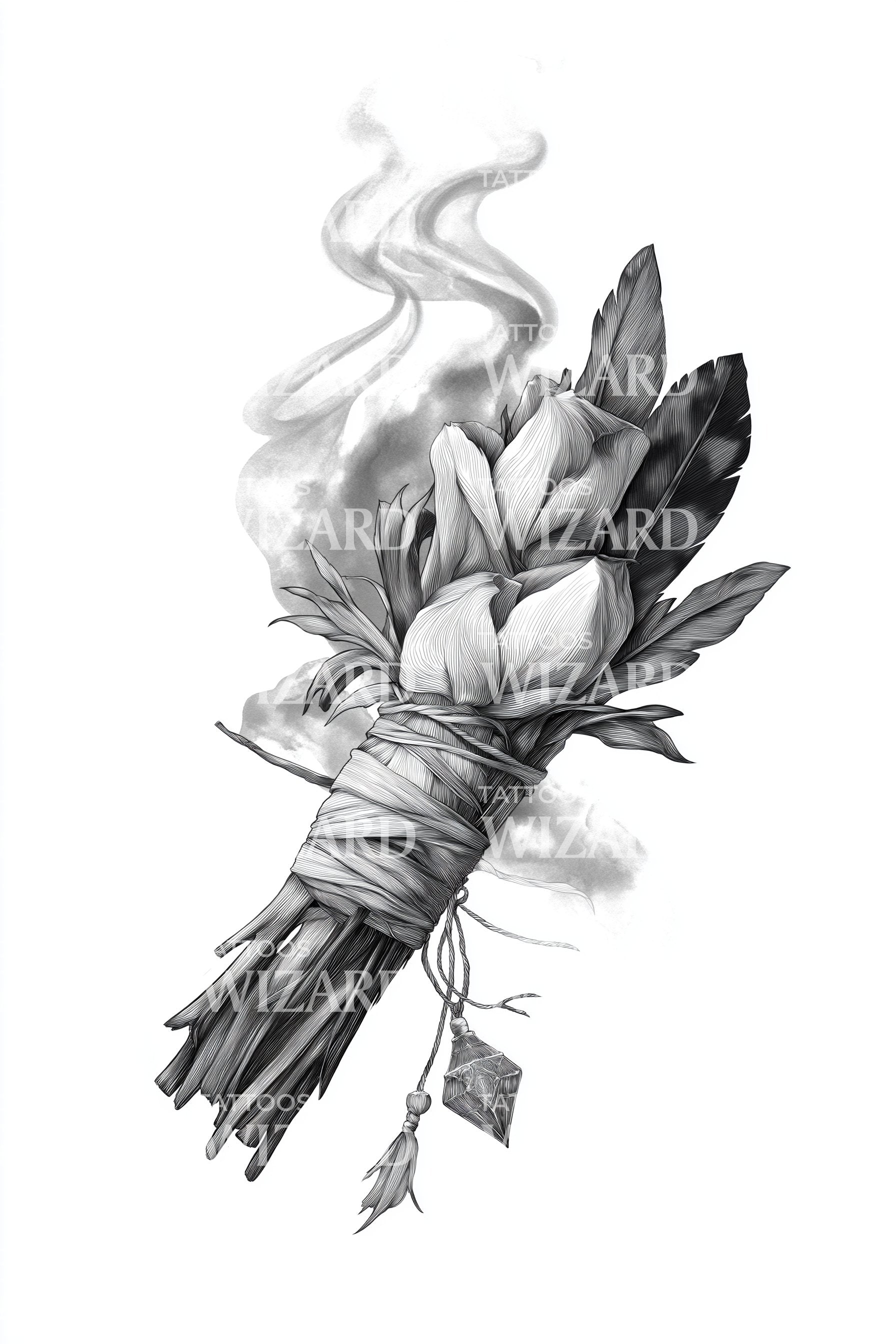 Sacred Sage Smoke Bundle Tattoo Illustration – Tattoos Wizard Designs