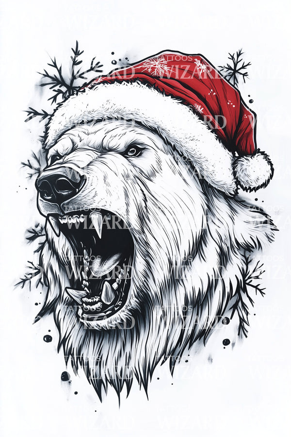 Santa Polar Bear Tattoo Illustration – Tattoos Wizard Designs