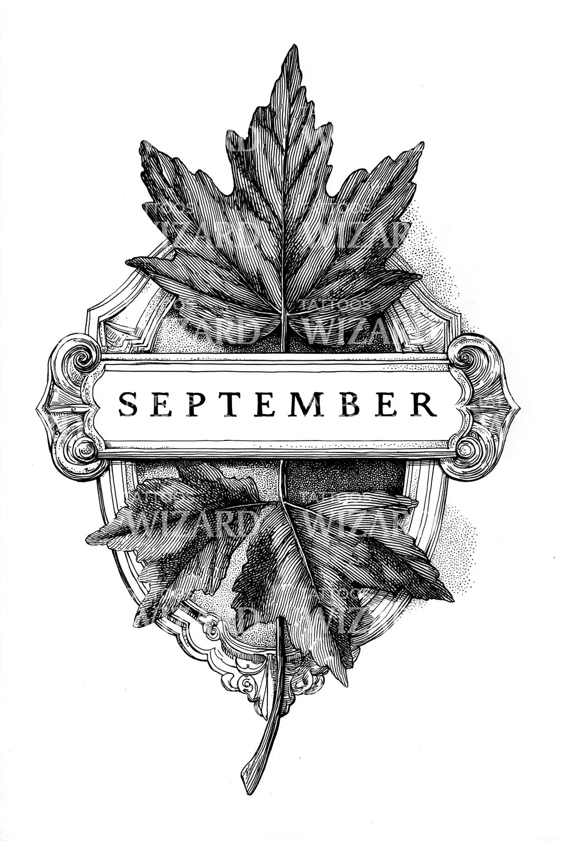 September Maple Leaf Emblem Tattoo Design – Tattoos Wizard Designs