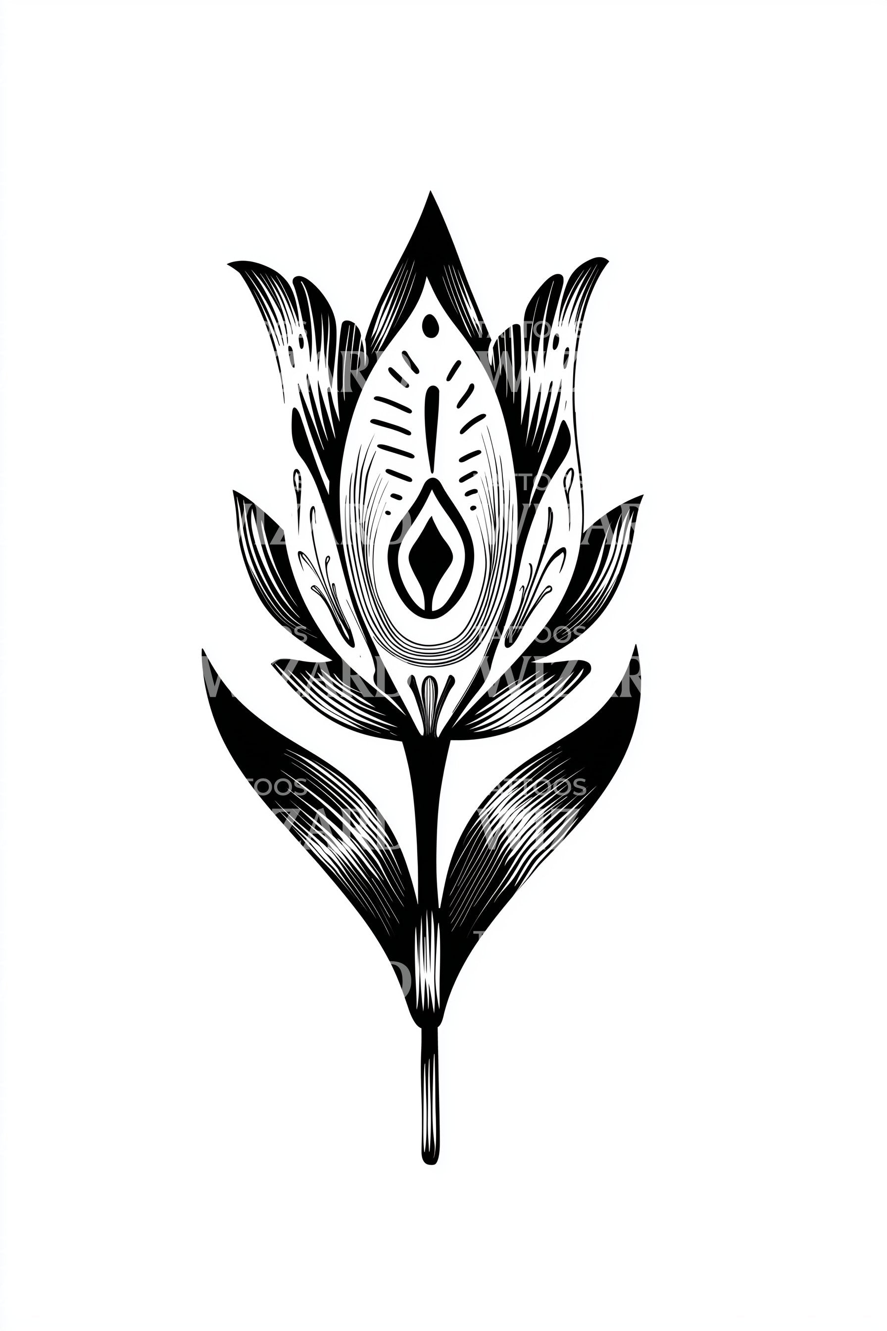 Shaded Tulip Crest Tattoo Illustration – Tattoos Wizard Designs