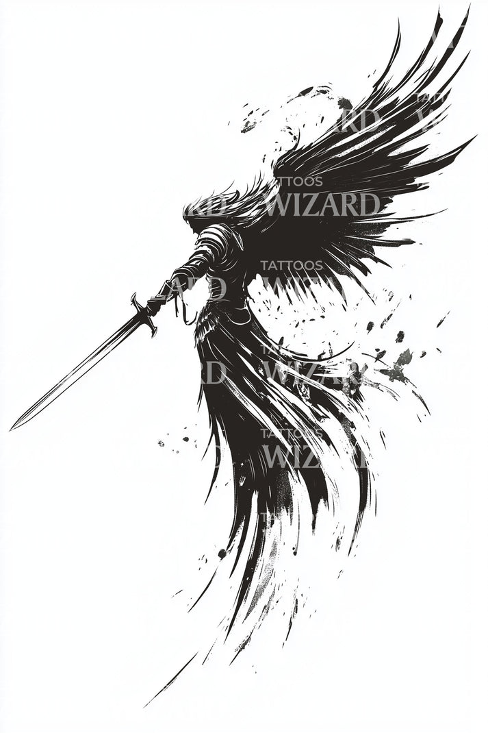 Shadow Angel Sword Tattoo Design – Tattoos Wizard Designs