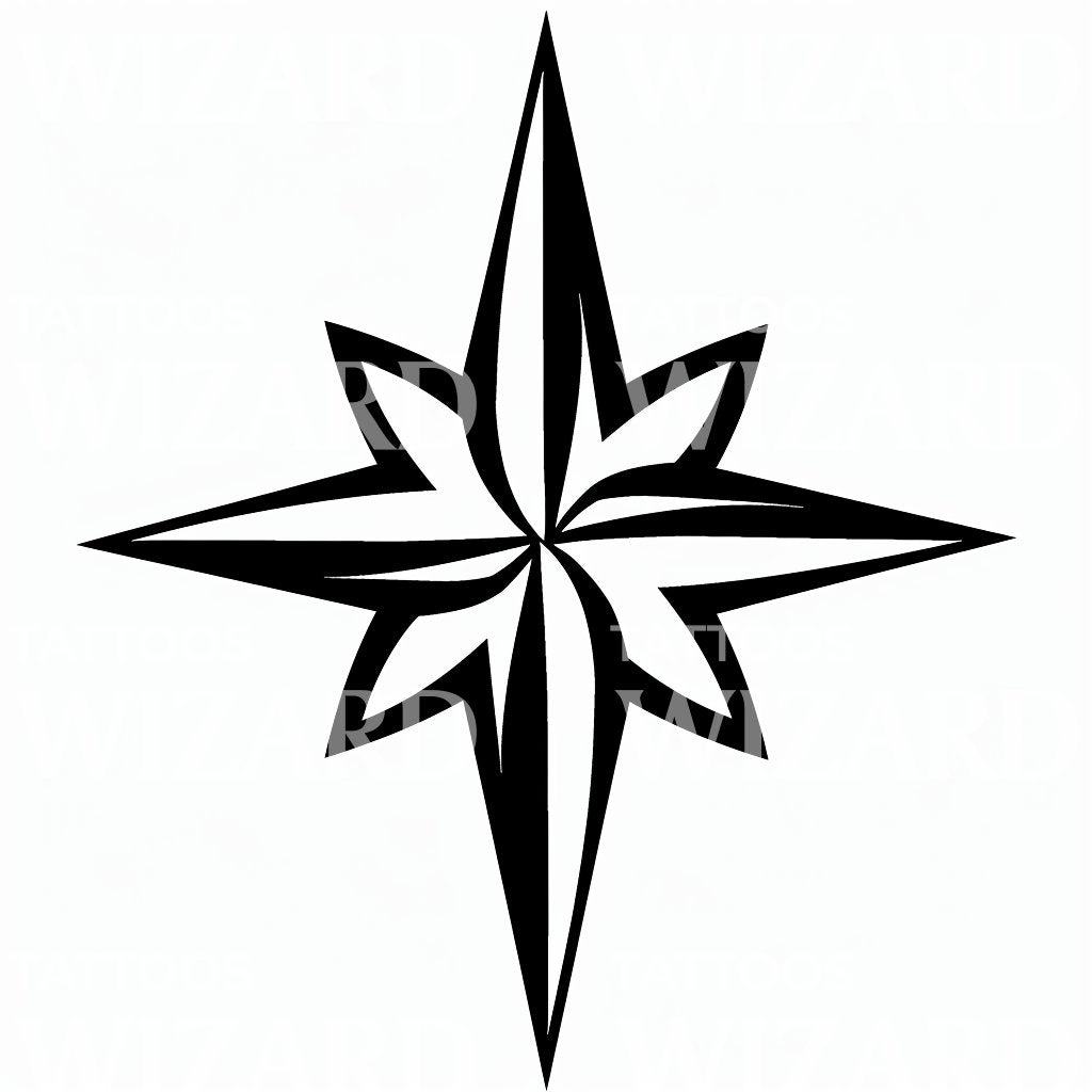 Sharp-Edged Compass Rose Tribal Tattoo Idea – Tattoos Wizard Designs