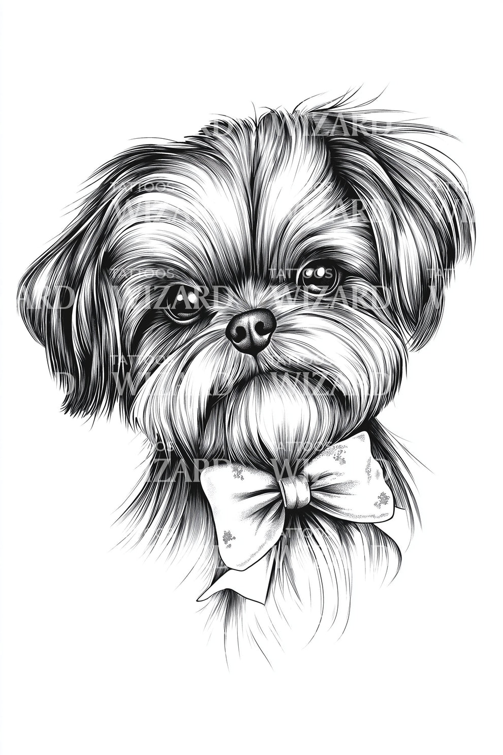 Shih Tzu Bowtie Portrait Tattoo Design – Tattoos Wizard Designs