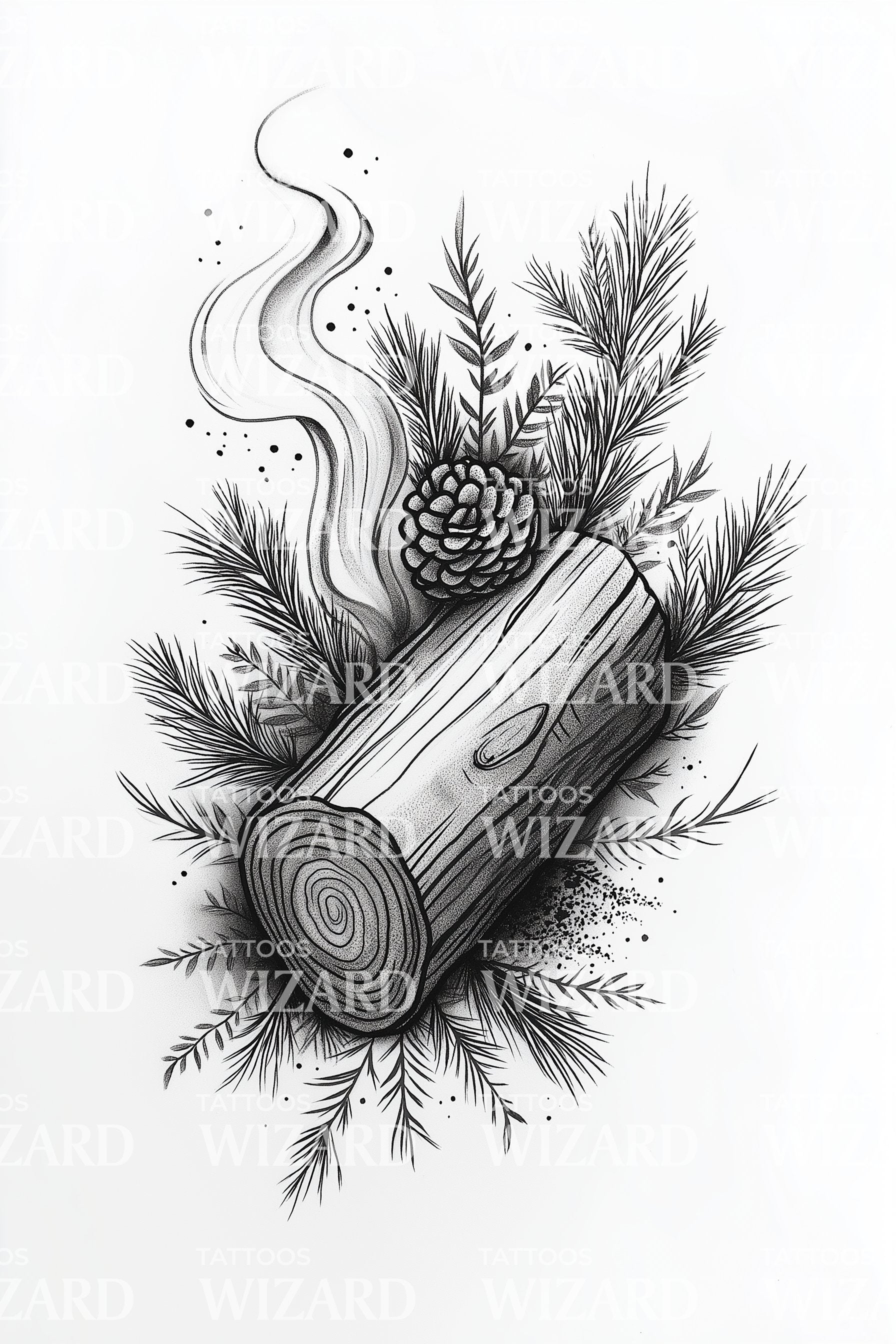 Smoldering Log and Pinecone Tattoo Design – Tattoos Wizard Designs