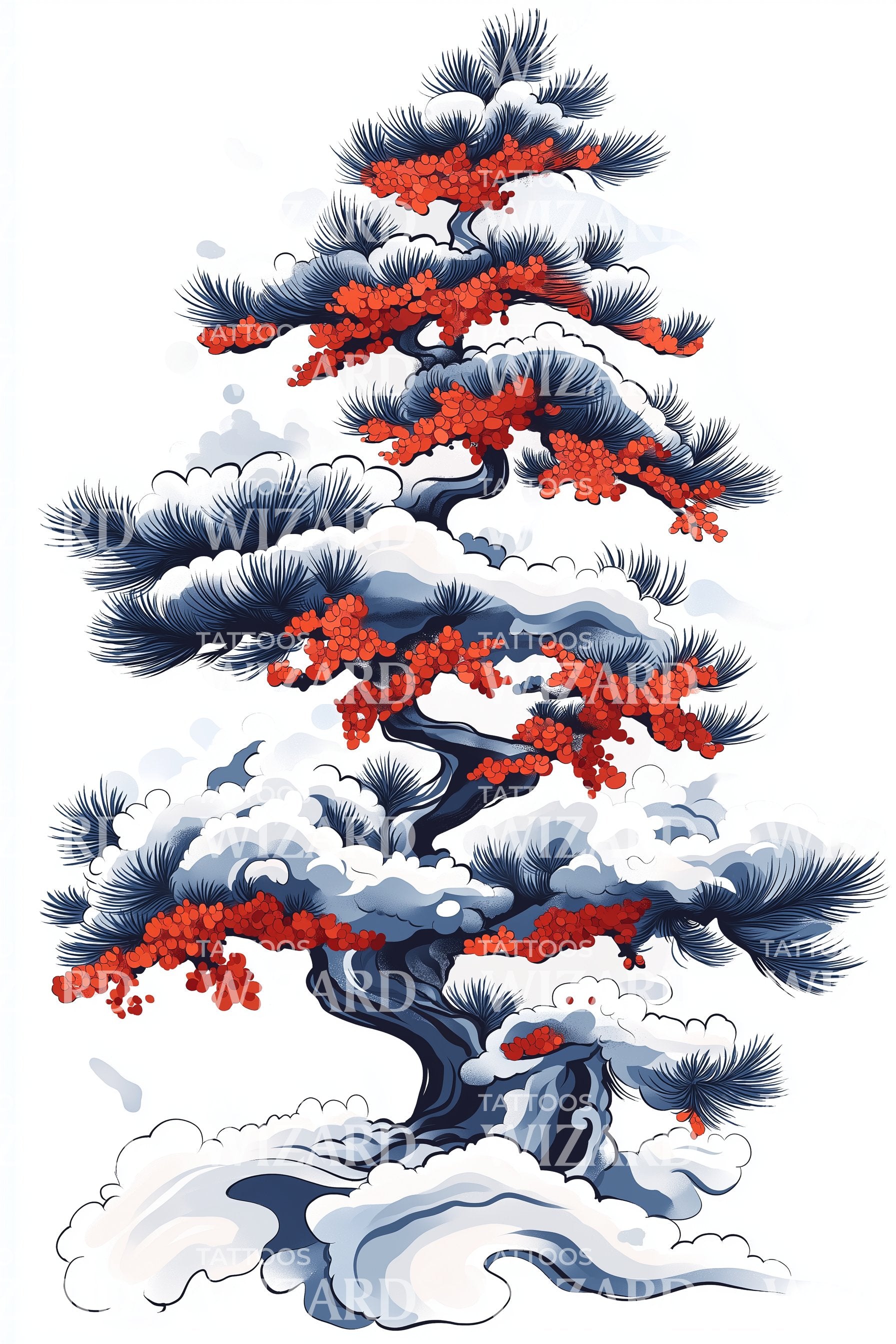 Snowy Bonsai Pine Tattoo Design – Tattoos Wizard Designs