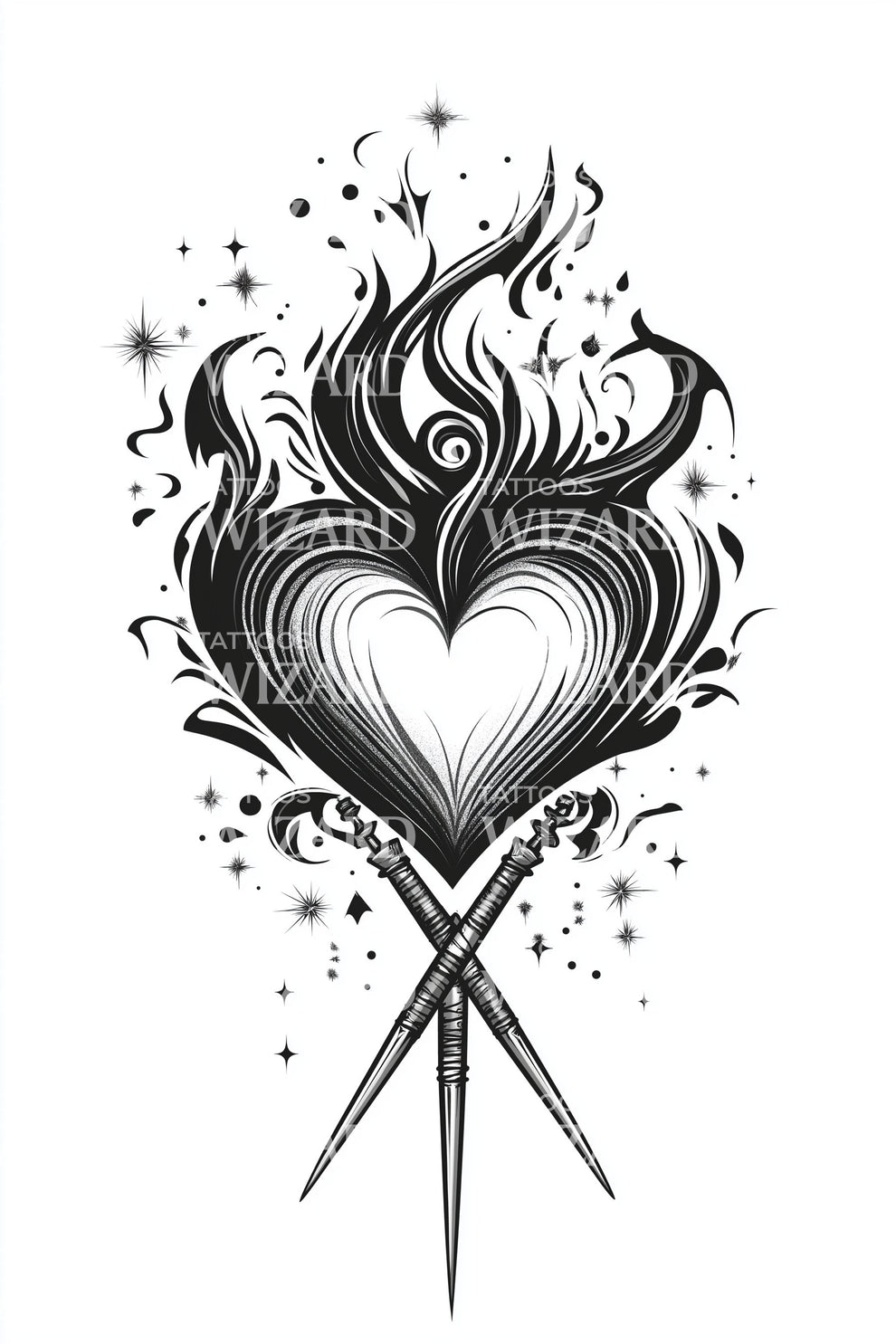 Spiked Flame Heart Tattoo Design – Tattoos Wizard Designs
