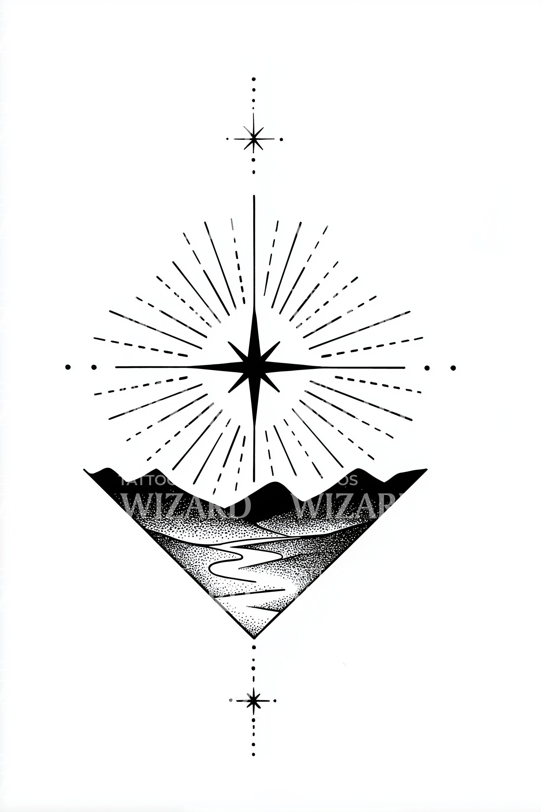 Star over Mountain Valley Tattoo Design – Tattoos Wizard Designs