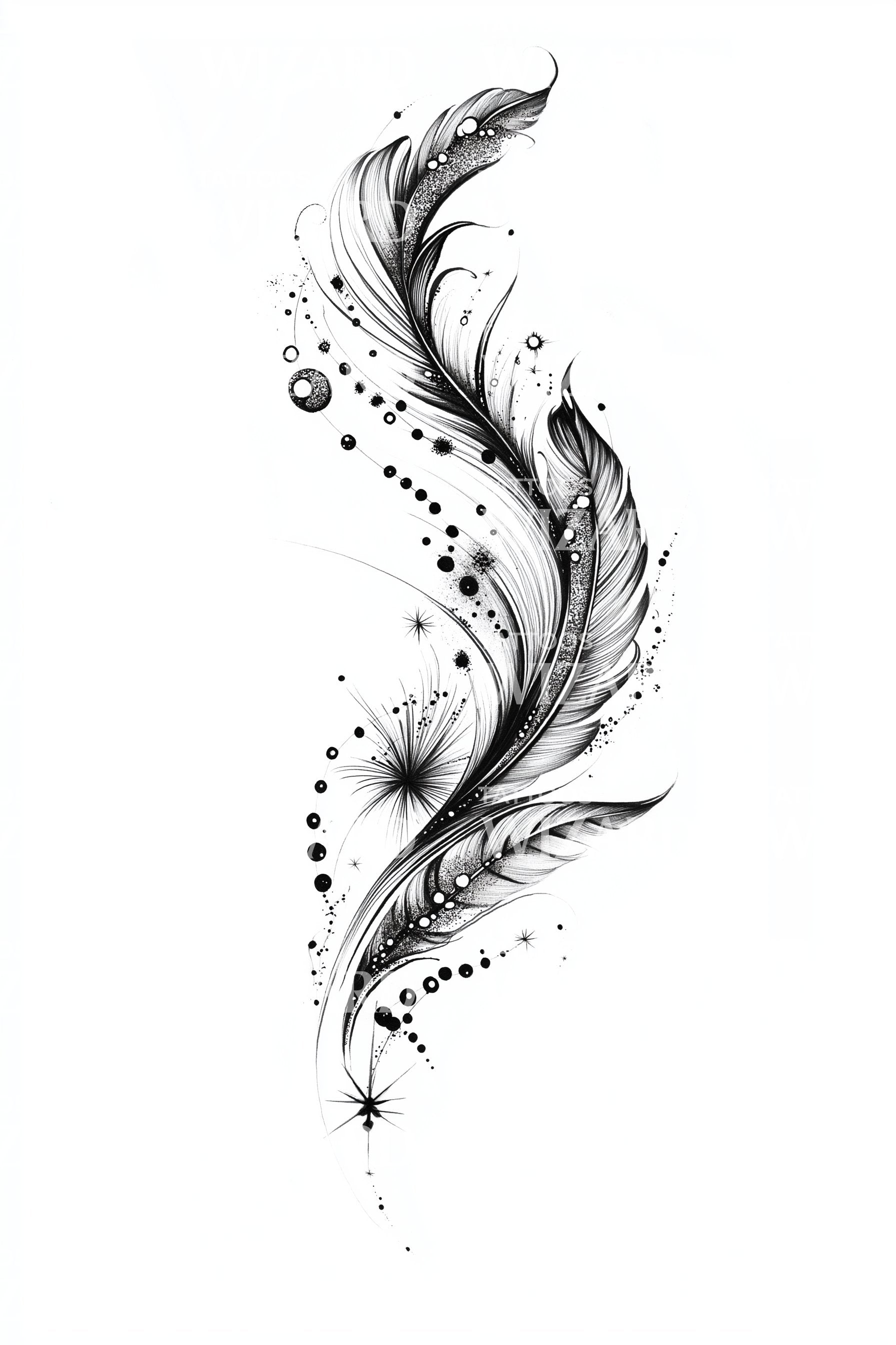 Stardust Feather Swirl Tattoo Idea – Tattoos Wizard Designs