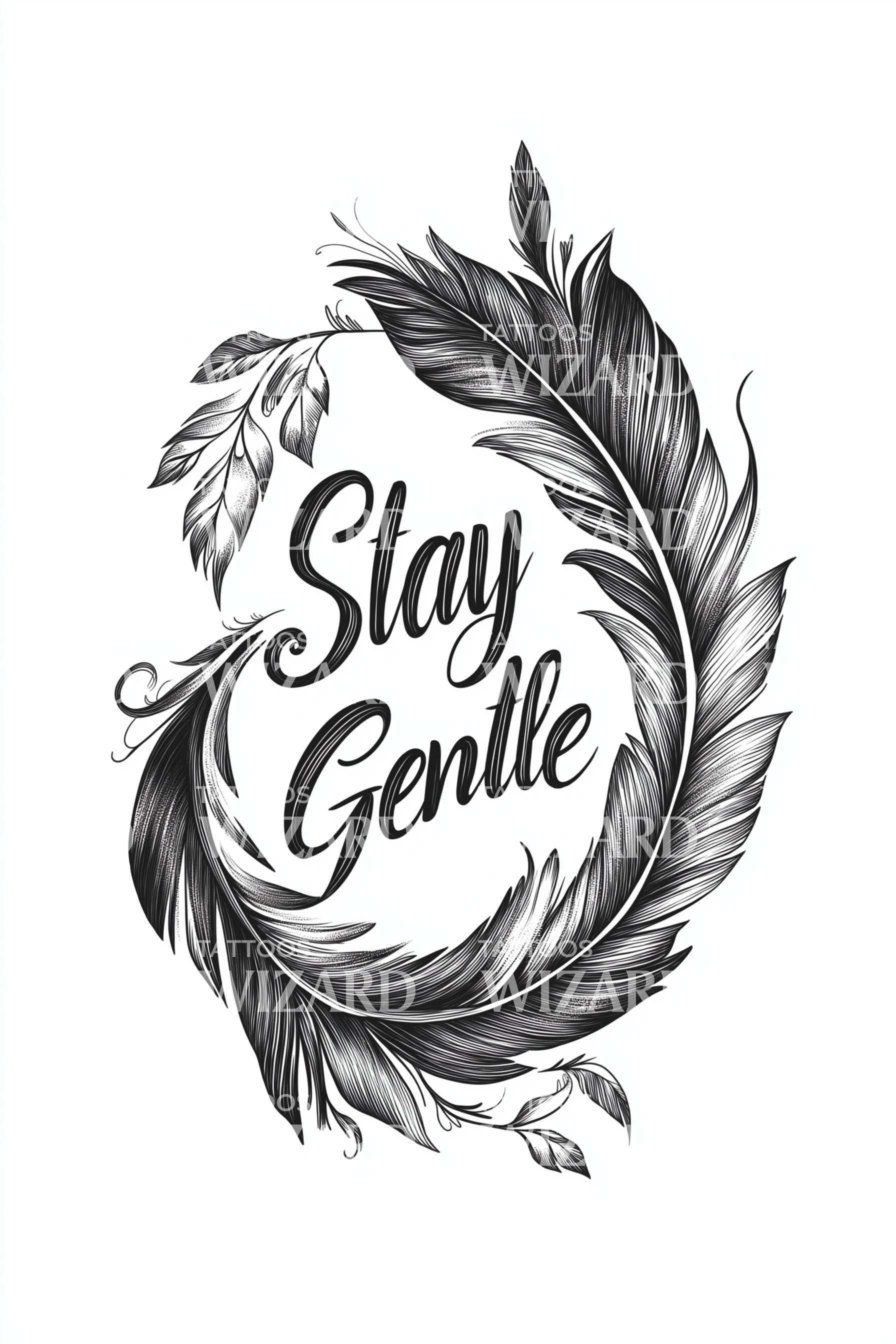 Stay Gentle Feather Tattoo Design – Tattoos Wizard Designs