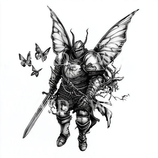 Strong Knight of Peace with Butterflies Tattoo Illustration – Tattoos ...