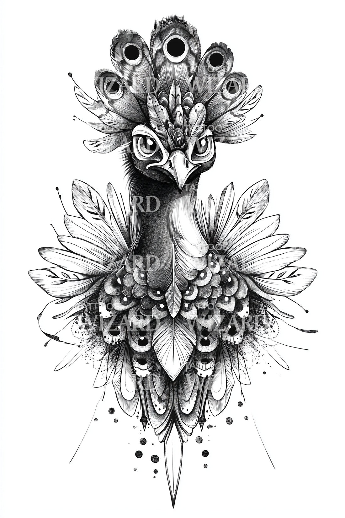 Symmetric Peacock Ornament Tattoo Design – Tattoos Wizard Designs