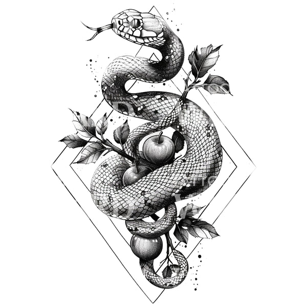 Temptation Snake and Apples Tattoo Design – Tattoos Wizard Designs
