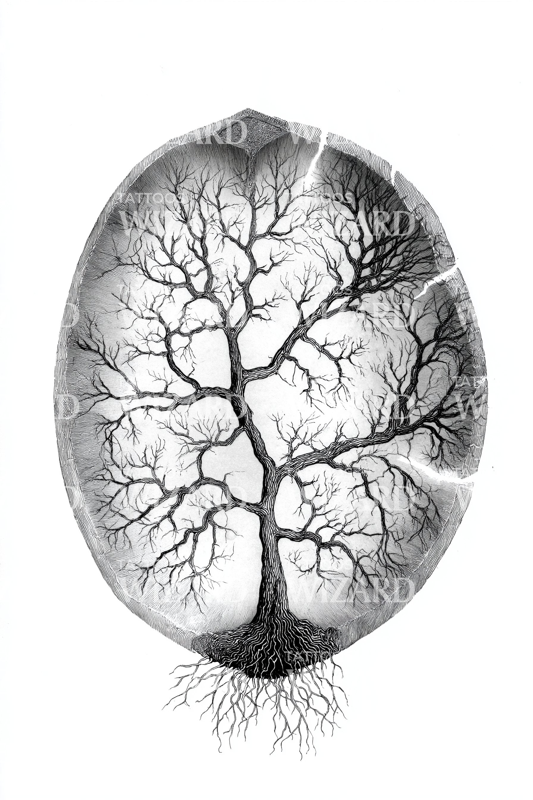 Tree Stone Oval Tattoo Design – Tattoos Wizard Designs
