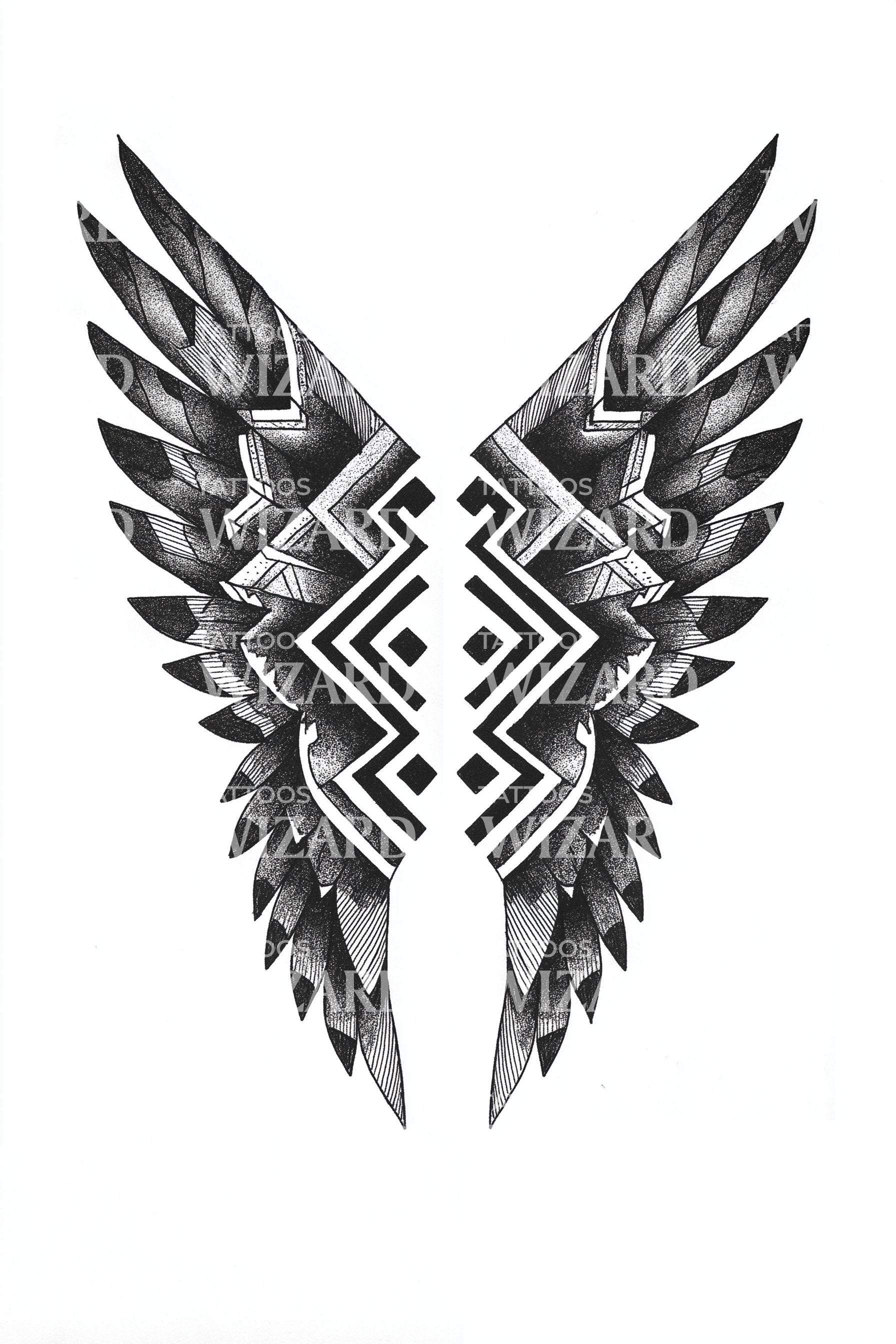 Tribal Zigzag Wing Pair Tattoo Design – Tattoos Wizard Designs