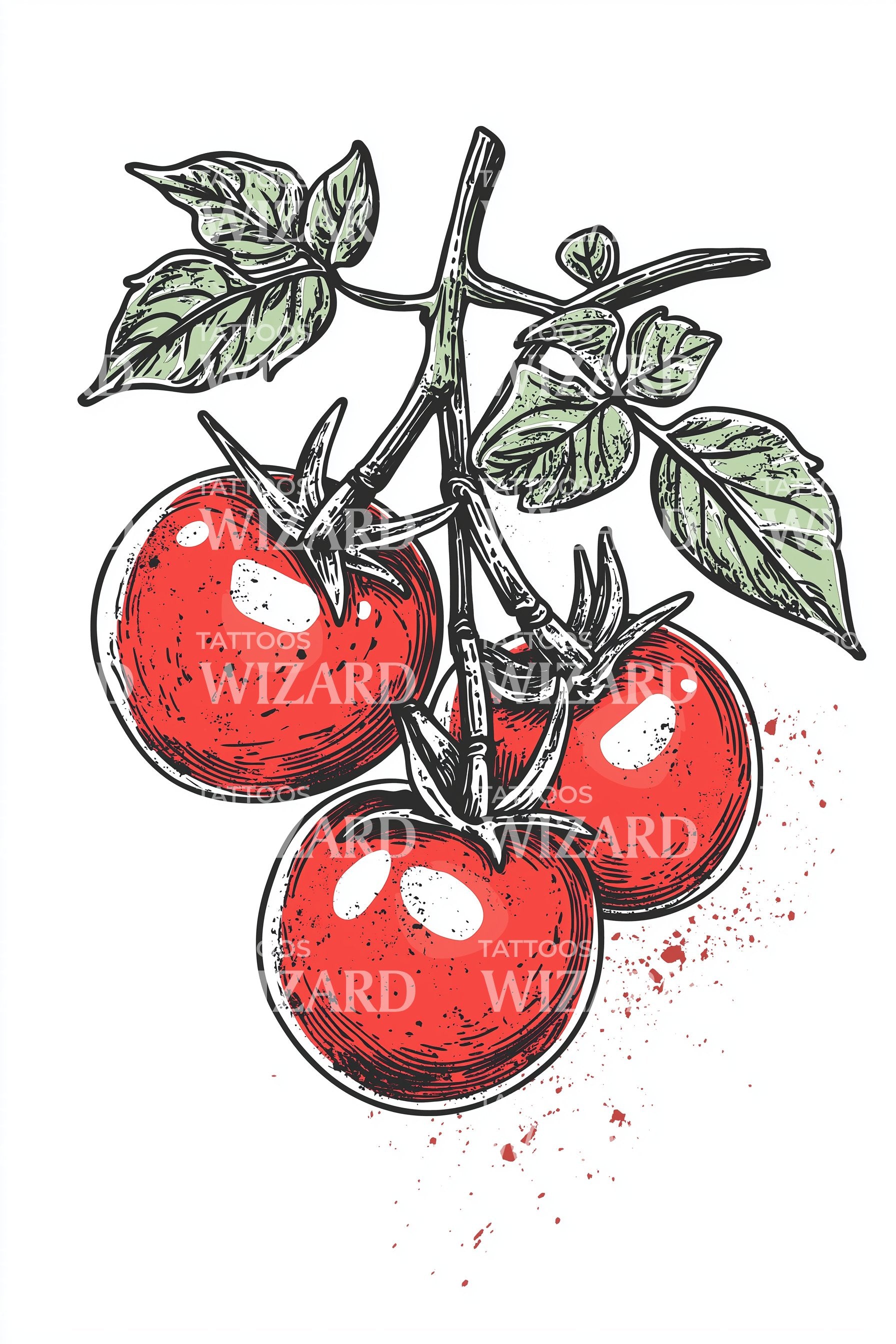 Vine of Red Tomatoes Tattoo Design – Tattoos Wizard Designs