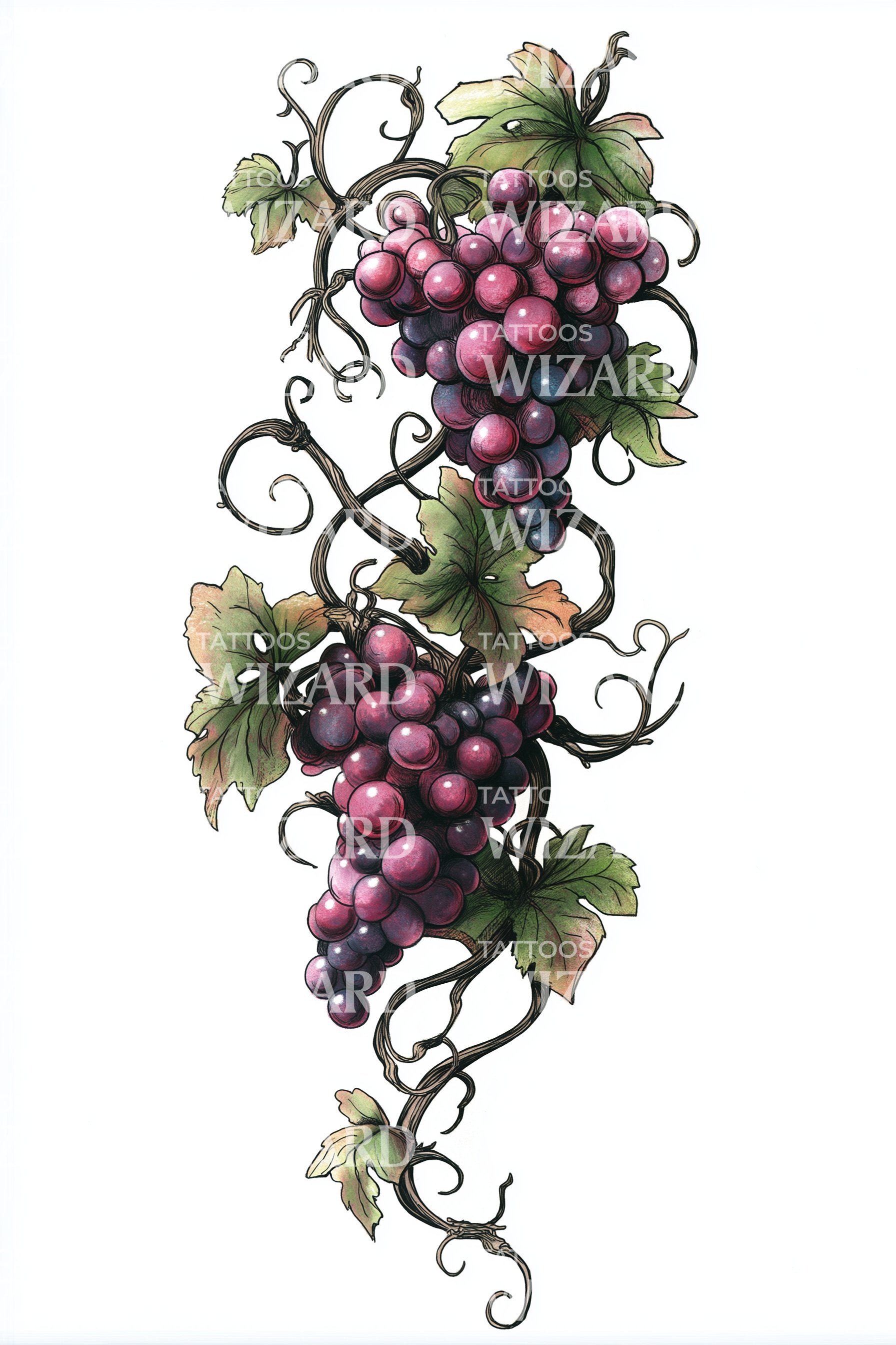 Vineyard Grapes Cluster Tattoo Design – Tattoos Wizard Designs