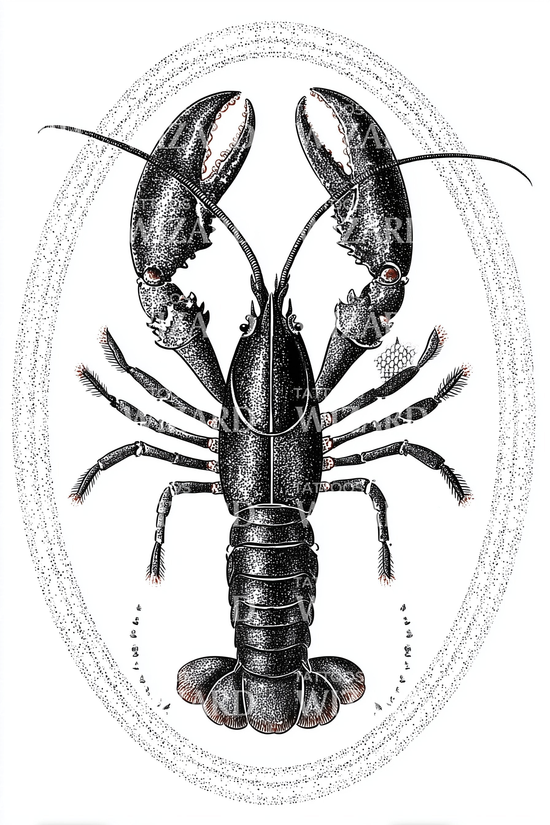 Vintage Lobster Oval Tattoo Design – Tattoos Wizard Designs