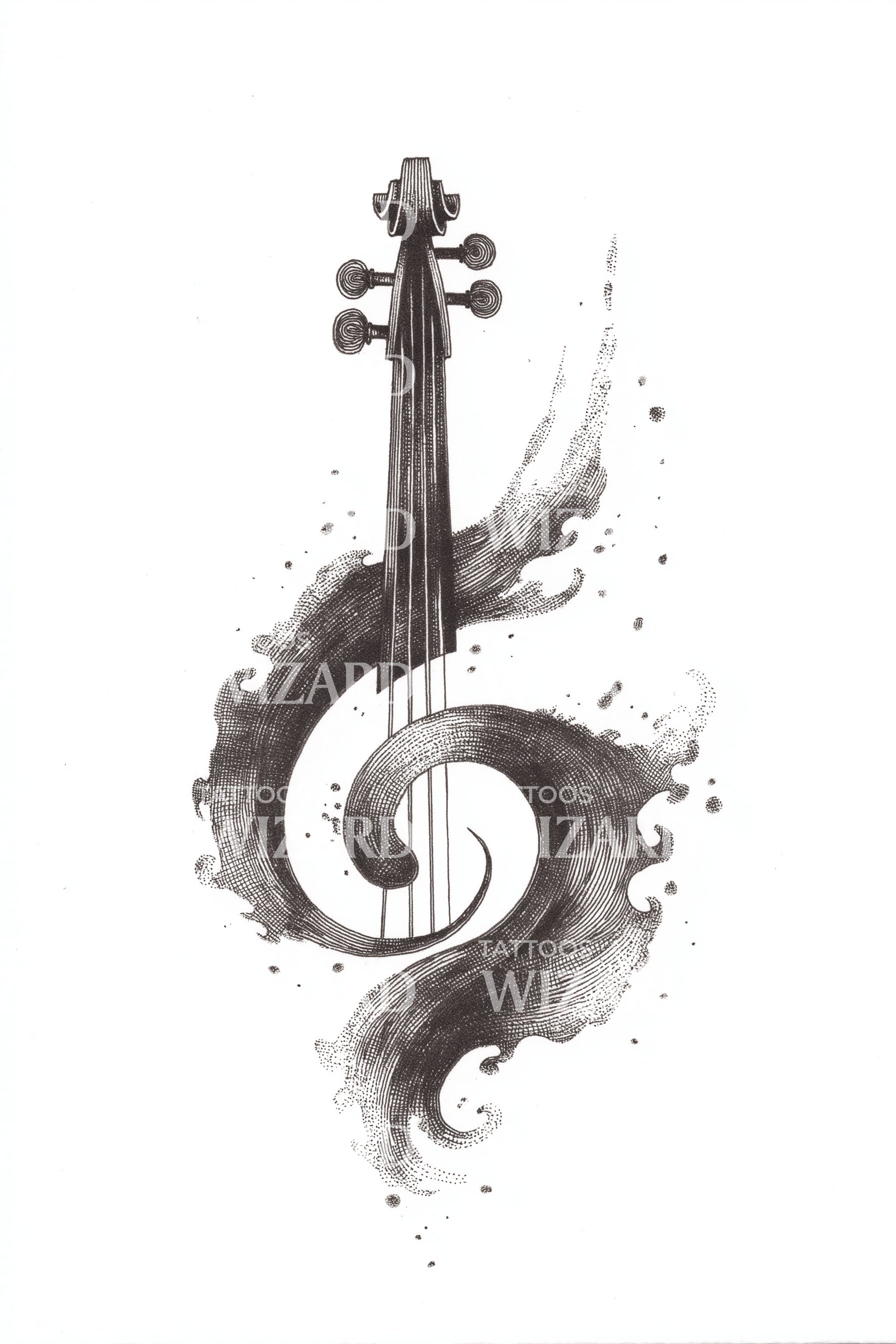 Violin Treble Fusion Tattoo Illustration – Tattoos Wizard Designs
