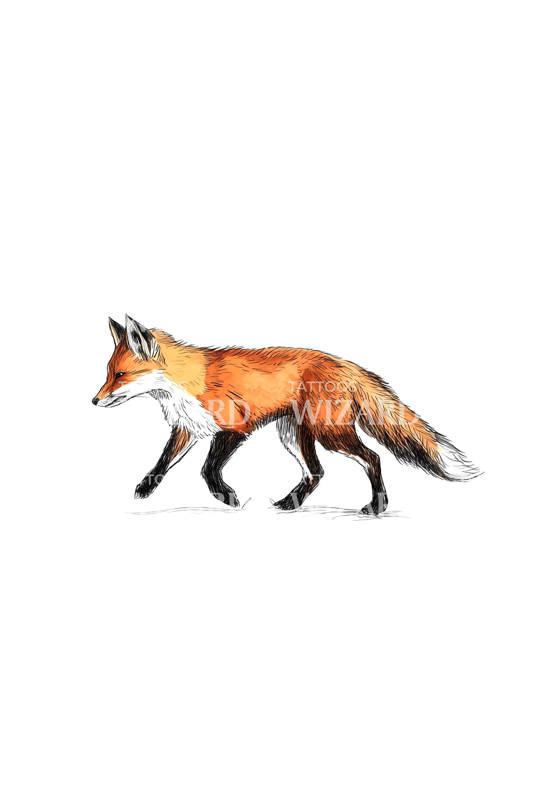 Walking Red Fox Tattoo Illustration – Tattoos Wizard Designs