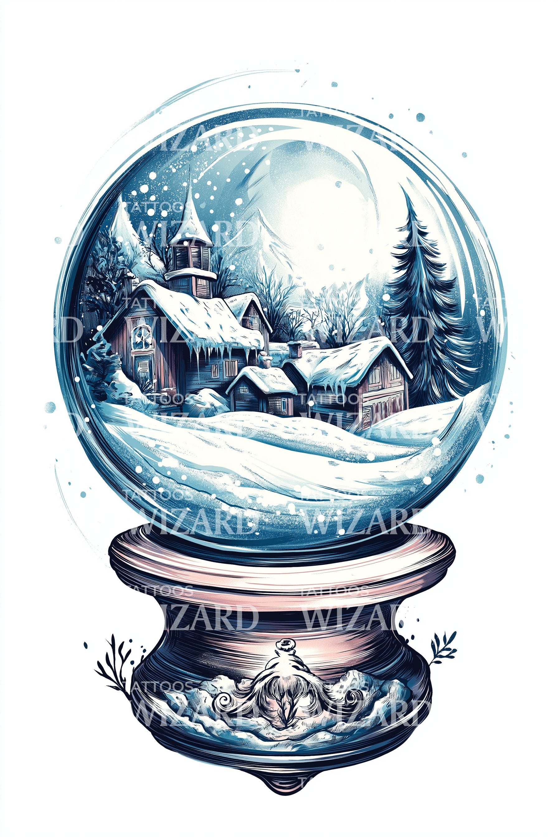 Winter Village Snow Globe Tattoo Illustration – Tattoos Wizard Designs