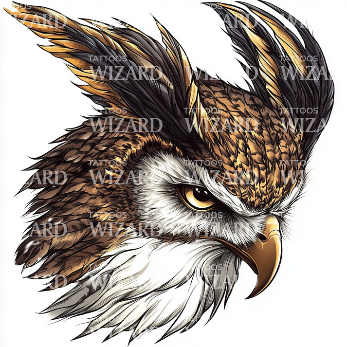 Wisdom & Vision Horned Owl Tattoo Illustration – Tattoos Wizard Designs