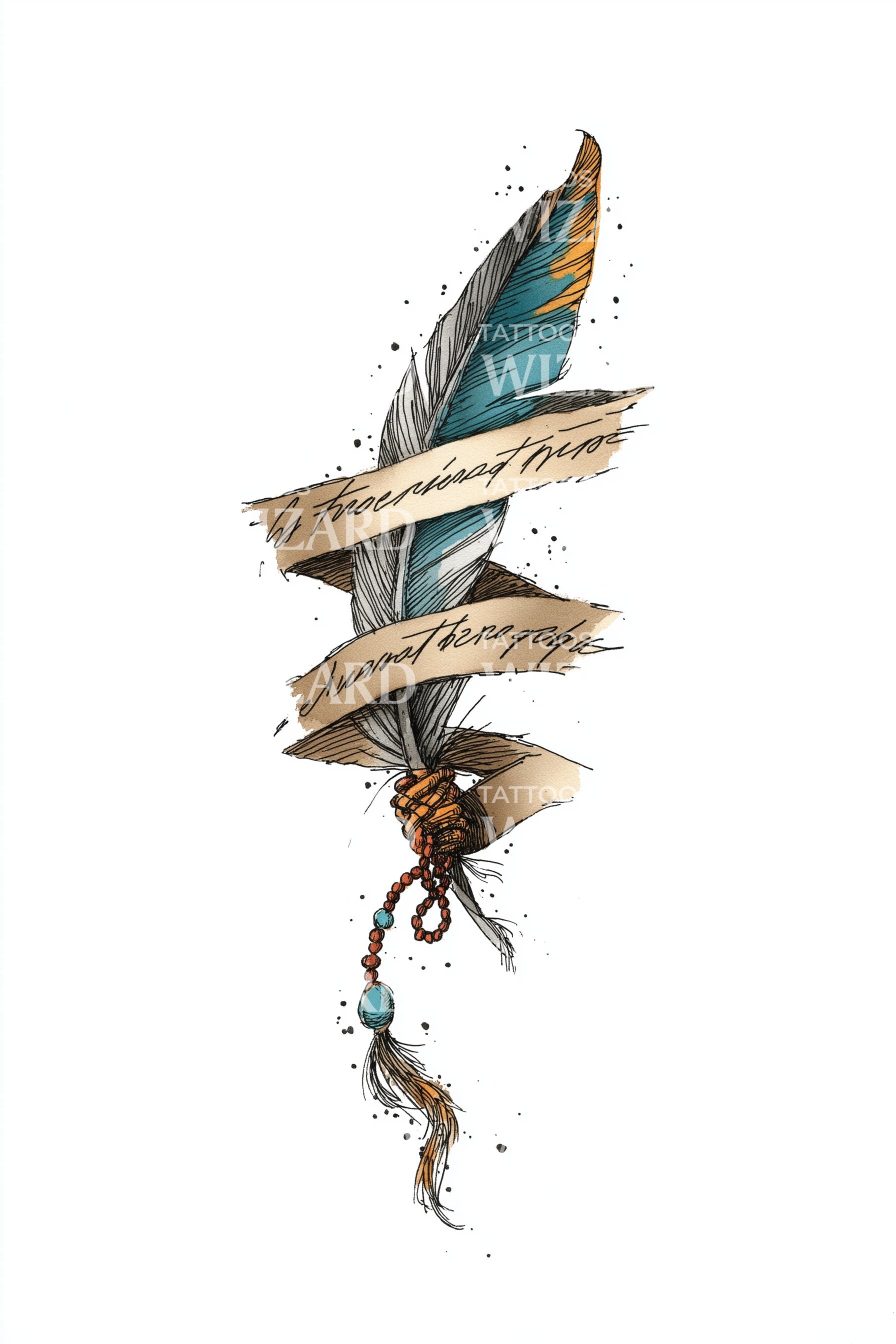 Wrapped Ribbon Feather Tattoo Design – Tattoos Wizard Designs